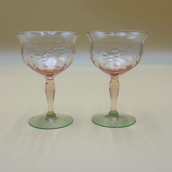 Antique | Dining | Weston Watermelon Pink And Green Uranium Stemware ...